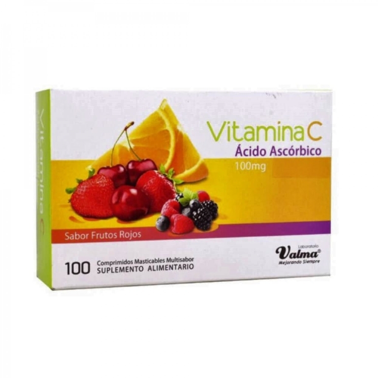 Vitamina C 100 mg x 100 comprimidos masticables sabor frutos rojos